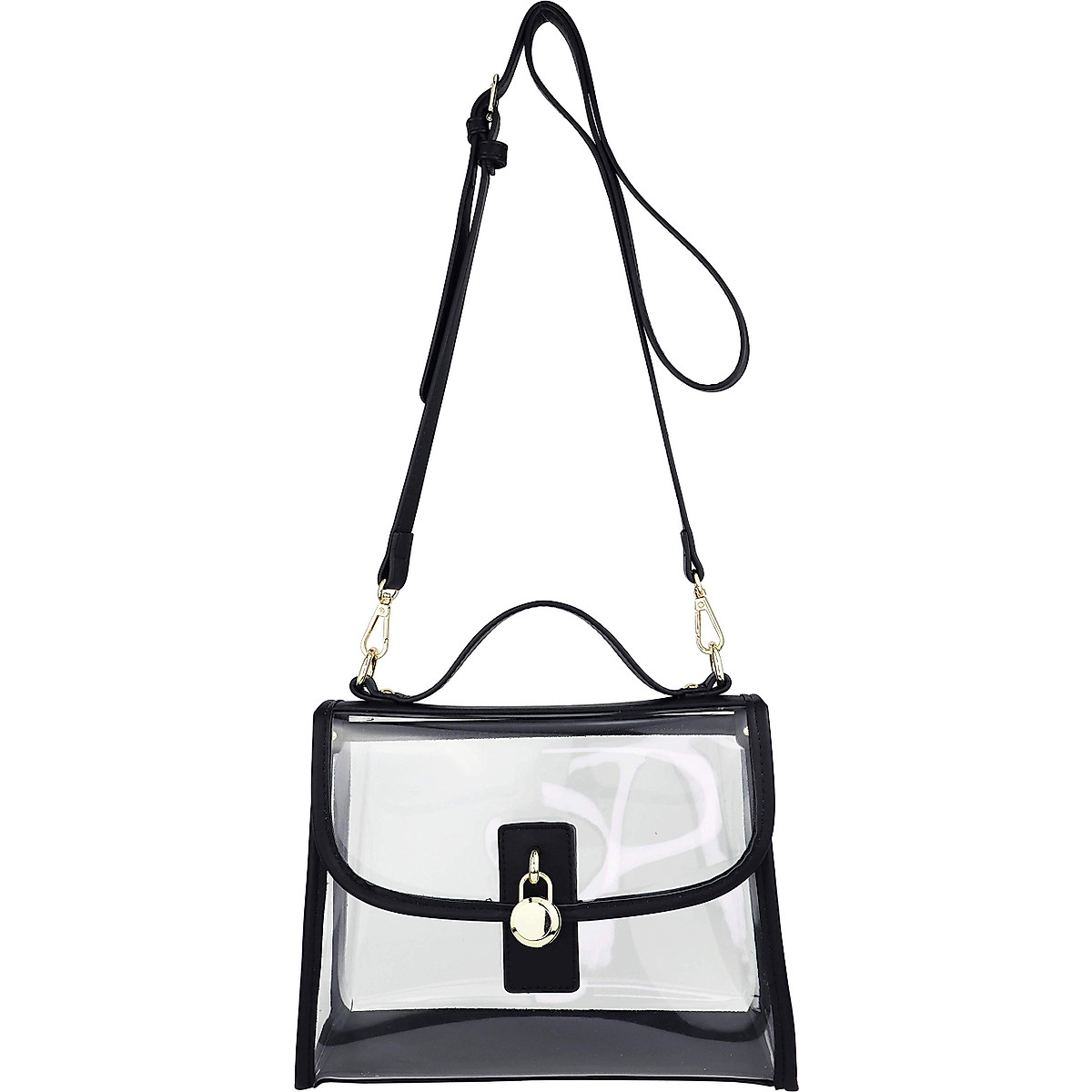 B BRENTANO Clear Top Handle Satchel Crossbody Bag with Removable Wristlet Pouch (Policy-Compliant Stadium Bag) (Black)