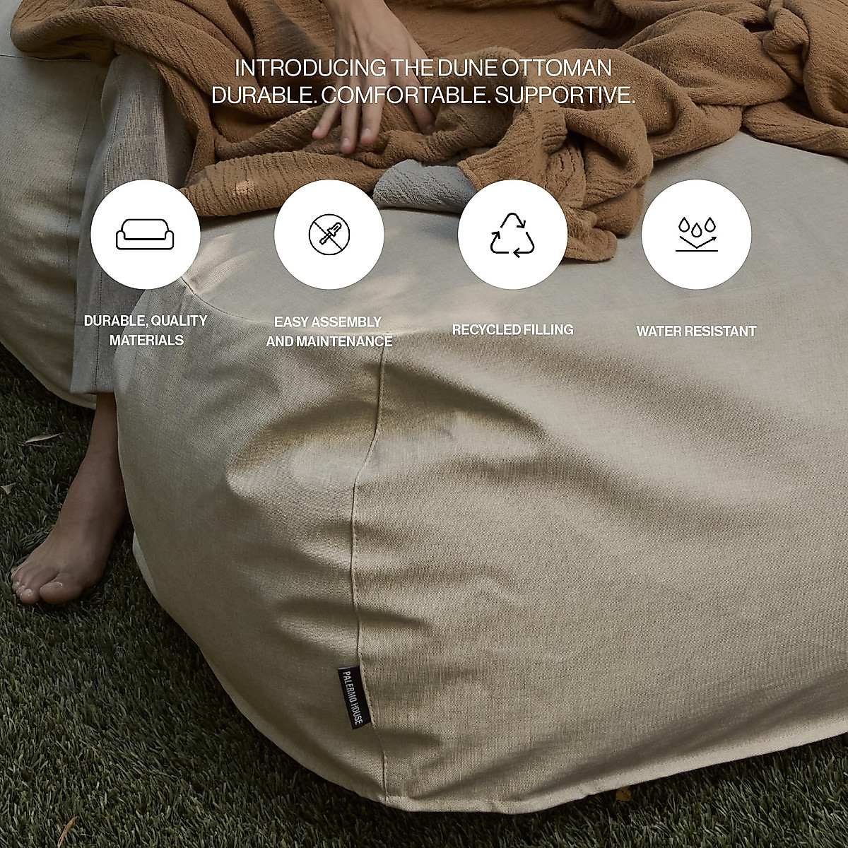 PALERMO HOUSE Dune Outdoor Ottoman | Zero Gravity Vinyl Patio Ottoman for Adults | Water-Resistant Ottoman for Porch, Balcony Furniture and Backyard (Vinyl, Oat)