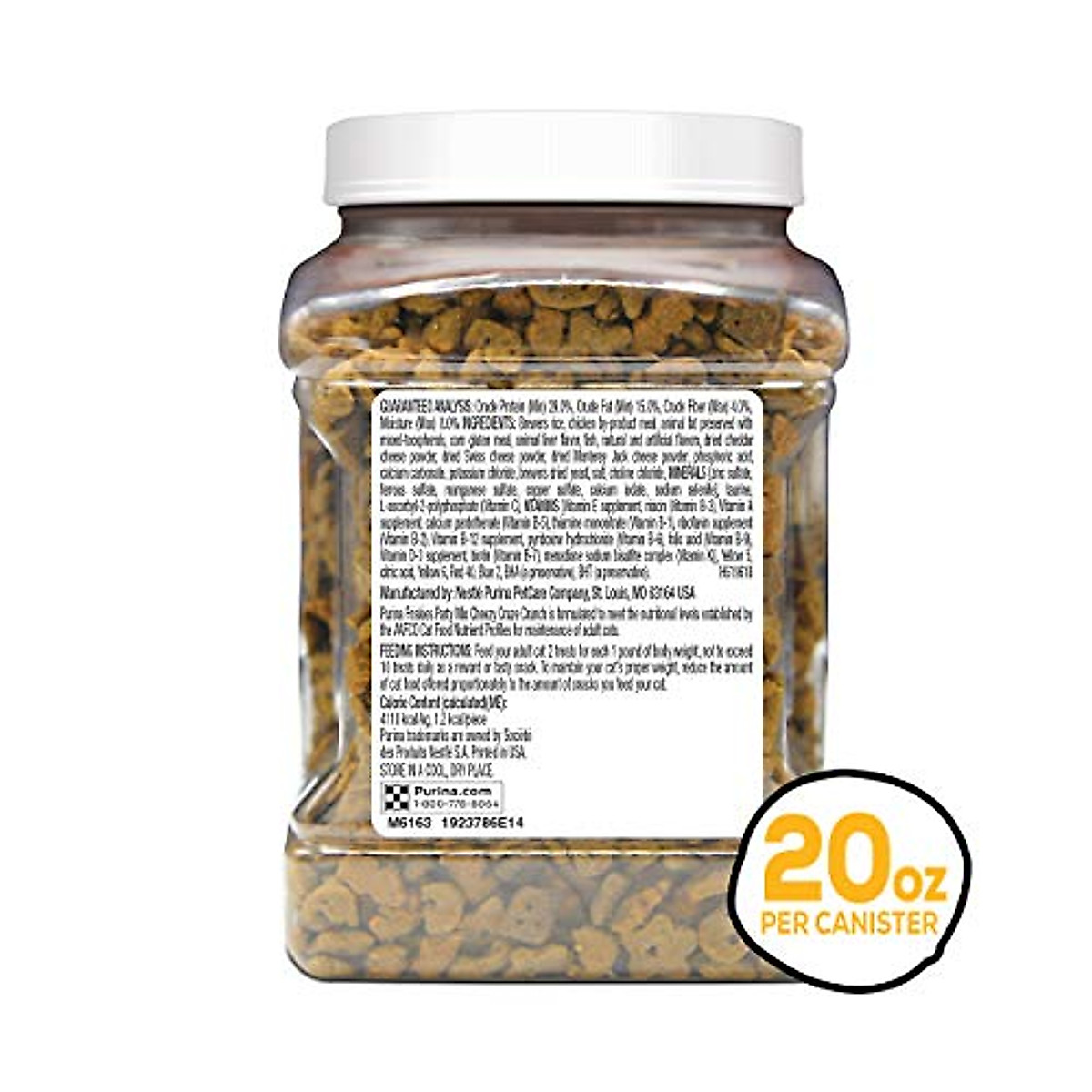 Purina Friskies Made in USA Facilities Cat Treats, Party Mix Cheezy Craze Crunch - 20 oz. Canister