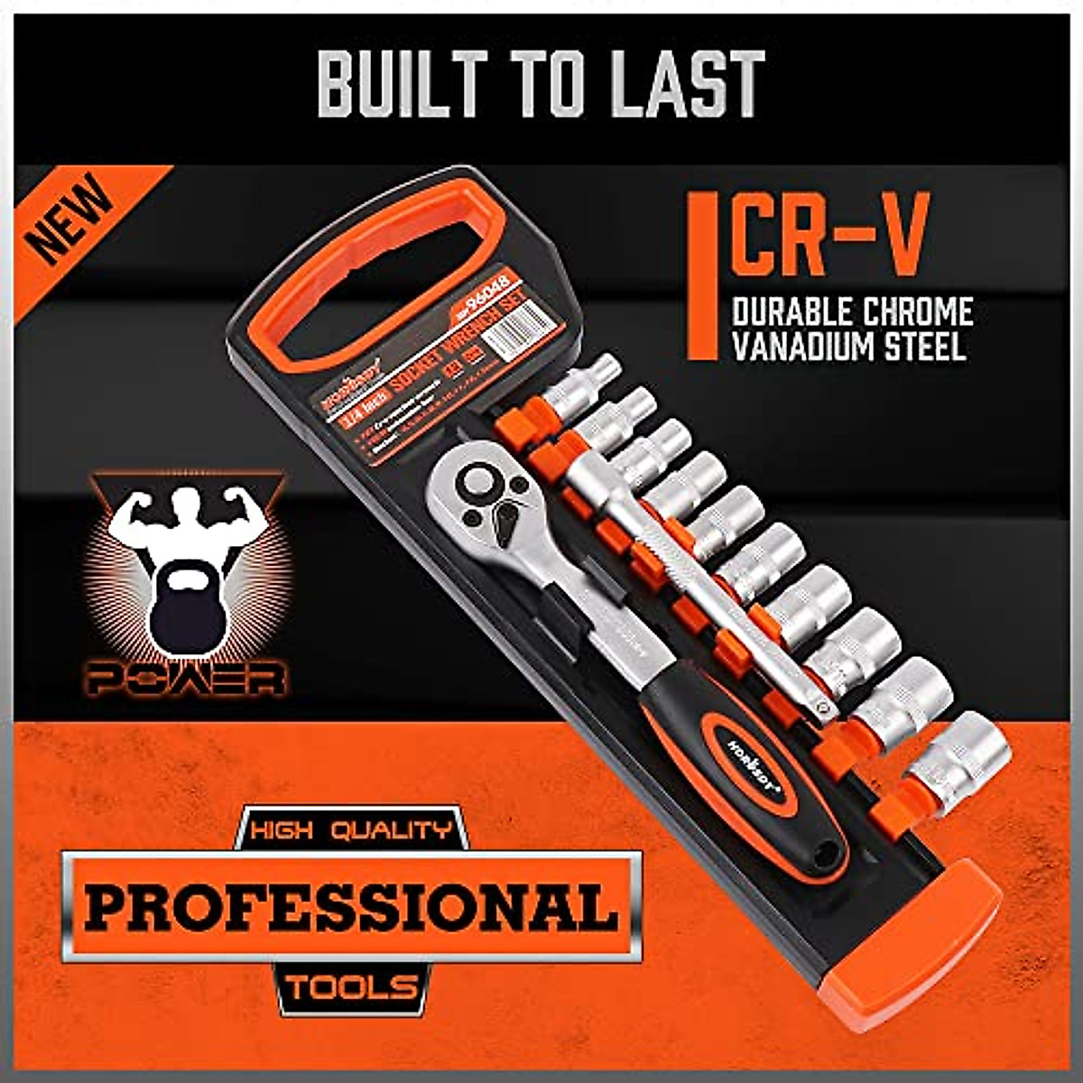 HORUSDY 12-Pieces 1/4” Ratchet Socket Wrench Set, Drive Socket Set, 4mm -13mm Sockets and, Quick Released Ratchet Handle and 10 cm Extension Bar