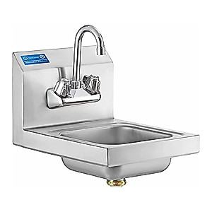 12" x 16" Stainless Steel Hand Sink | Commercial Wall Mount Hand Basin with Gooseneck Faucet, Strainer, Back Splash | NSF Certified | Perfect for Restaurants, Bars, Stores, Kitchen and More