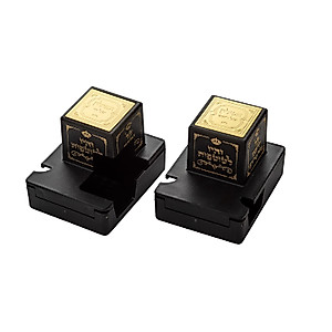 Plastic Tefillin Boxes Case Cover with metal plate on top set of 2 Shel Rosh And Shel Yad For Righty (Black And Gold Rabbeinu Tam, 35)