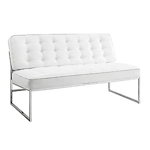 OSP Home Furnishings Anthony Armless Loveseat, White Faux Leather with Chrome Base