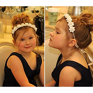 FAYBOX Flower Girls Elegant Headband Wedding Floral Hairbands Accessories White (Clear Rhinestone(White))