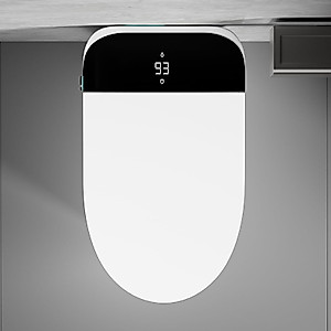 WinZo Rear Outlet Smart Toilet With Bidet Seat, Auto Open & Close, Auto Flush, Heated Seat, Warm Water and Dryer, Night Light, Side Knob, White with Black Panel