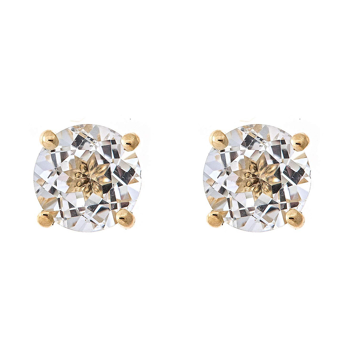 Gin & Grace 10K Yellow Gold Genuine White Topaz Diamond (I1) Stud Earring Daily Work Wear Jewelry for Women Gifts for Her