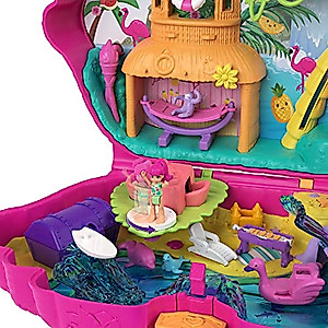 Polly Pocket Travel Toy, Flamingo Party Playset with 2 Micro Dolls and 26 Surprise Accessories, Animal Toy Compact