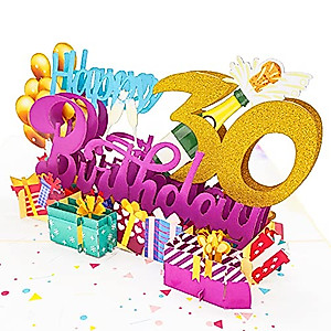 Liif Happy 30th Birthday 3D Greeting Pop Up Card, 30th Birthday Card For Him, Her, Women, Funny, Celebrations, Congrats, Thirty, Balloons, Champagne | With Message Note & Envelop | Size 8" x 6"