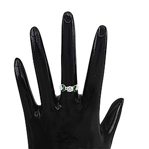 0.84 Carat Simulated Green Emerald & Cubic Zirconia Enhancer Guard 14K White Gold Over Sterling Silver Ring Size-6