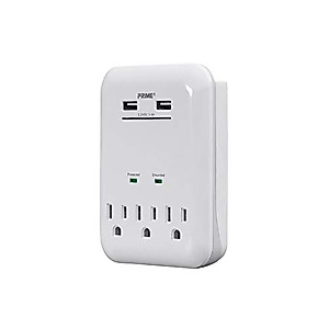 Monoprice 3 Outlet Power Surge Protector Wall Tap with 2 Built in 3.4A USB Charging Ports - White | ETL Rated 950 Joules with Grounded and Protected Light Indicator