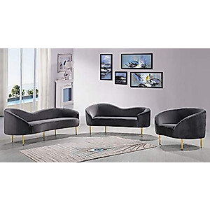 Meridian Furniture Ritz Collection Modern | Contemporary Velvet Upholstered Loveseat with Sturdy Metal Legs in Rich Gold Finish, Grey, 67" W x 31.75" D x 30.5" H