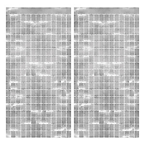 Beistle 2 Piece Metallic Plastic Square Fringed Photo Backdrop Curtains for Birthday Party, Wedding Reception, Graduation Celebration, Baby Theme, Bridal Shower Decorations