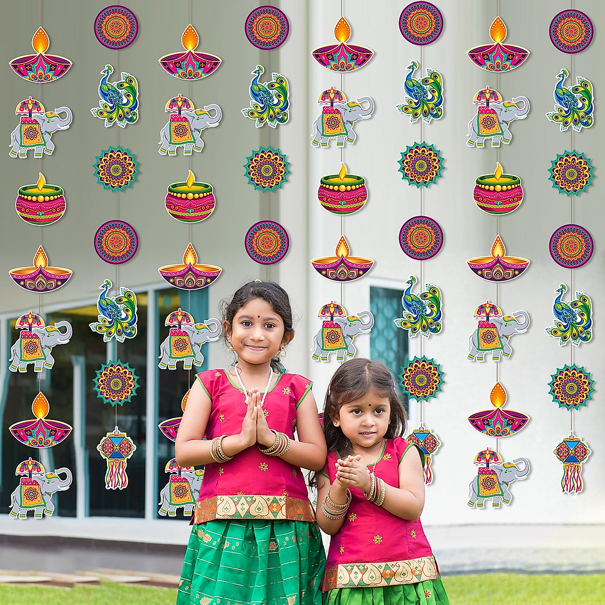 Ceenna 8 Pcs Happy Diwali Hanging Decoration Supplies Indian Festival of Lights Hanging Banner Deepavali Suture Paper Circle Garland Diwali Decor for Home Doorway Curtain Birthday Party Decoration