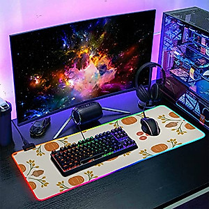 Large RGB Gaming Mouse Pad Pumpkin Acorn Cranberry Damask Glowing Extended Mousepad, Soft Anti-Slip Rubber Base Luminous Mouse Mat for Pc Laptop, Gaming, Office, Home