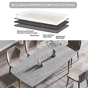 Voohek, 6-12 Kitchen Dining Table, with Artificial Marble Stone Top, Metal Leg, for Living Room, 6-8 People (No Chairs), Gray