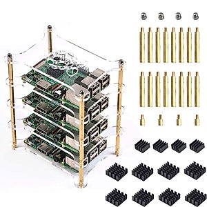 4 Layers Clear Stackable Case for Raspberry Pi 4 Model B, Pi 3 B+ , Pi 3b Case with Heatsink