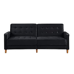 UBGO Convertible Sofa Bed, Adjustable Backrest Loveseat 2 Seat Lovers Couch with Square Arms, Small Space Furniture Set for Living Room, Bedroom, Office, (Velvet Fabric), Black D