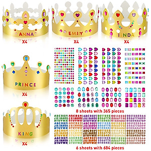 Paper Princess Prince Crowns for Kids Birthday Party Hats Gold for Boys Girls DIY Crown Supplies (Classic Style,34 Pieces)
