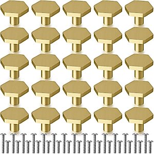 Ferraycle 25Pcs 1'' Solid Knobs Shoe Cabinets Knob and Pulls Cabinet Handles Metal Dresser Handles Modern Decorative Hardware for Cabinets Door Kitchen with Screws (Hexagon)