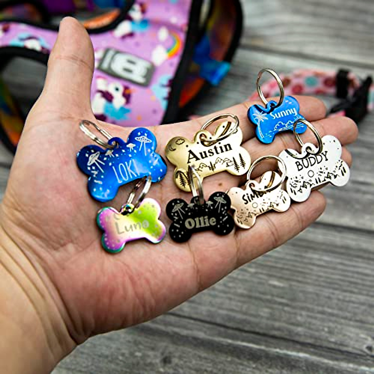 Personalized Dog Tag with 5 Lines of Custom Deep Engraved Durable Stainless Steel Pet ID Name Tag Designer Regular Size Bone