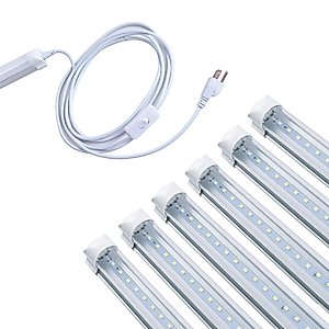 HOLDWILL 6 Pack LED Shop Light Fixture, 4FT 24W 6000K Daylight White Clear Cover Linkable Beer Cooler Light, T8 LED Integrated Tube Lights with On/Off Plug Cable for Garage,Work Bench and Workshop