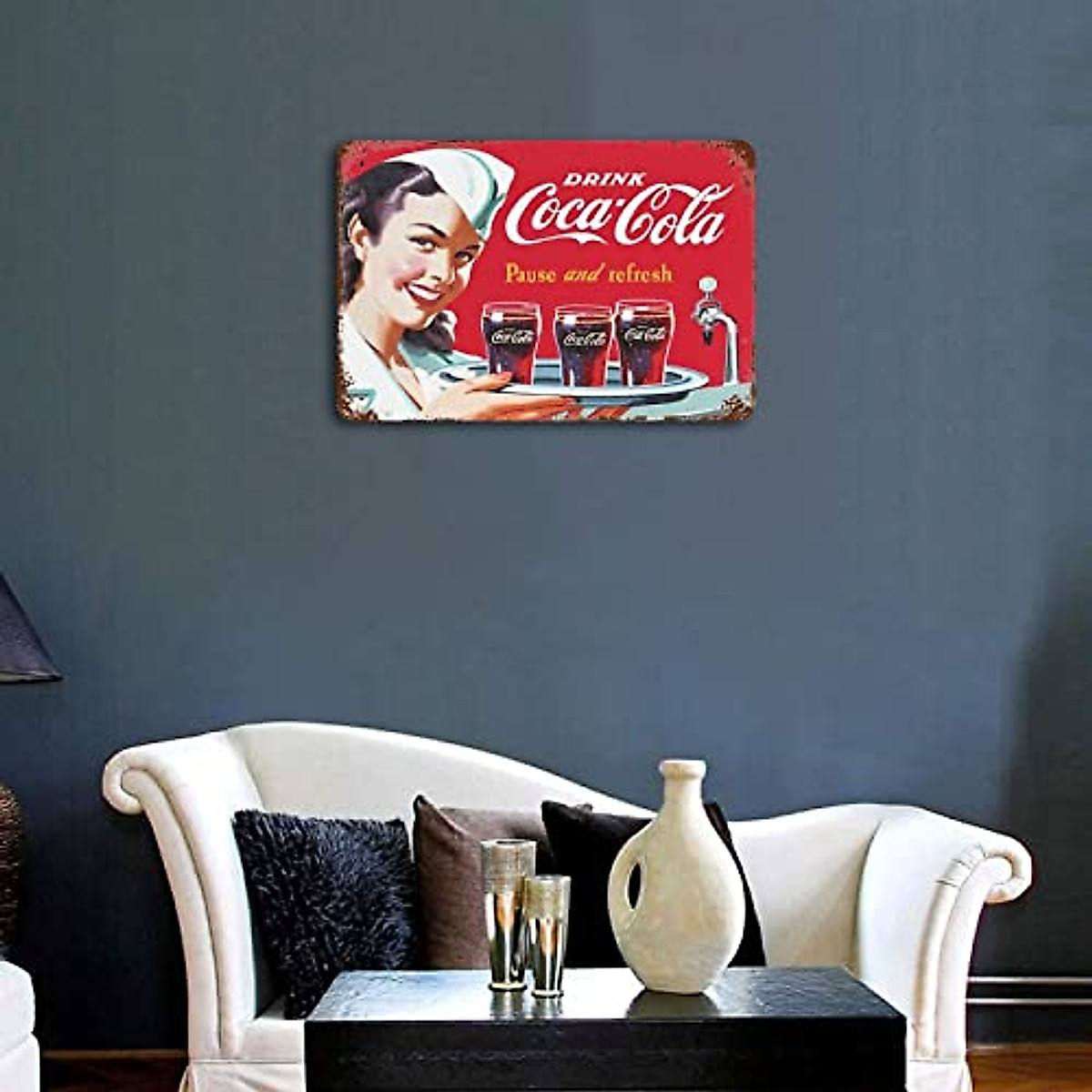 ZOMOY Coca-Cola Waitress Metal Tin Sign Vintage Metal Sign Retro Tin Sign Wall Art Poster Wall Signs For Bars Cafes Pubs Men Caves
