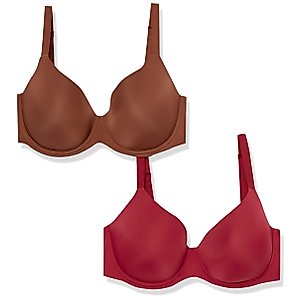 Amazon Essentials Women's Full Coverage Bra, Pack of 2, Burgundy/Chocolate, 40C