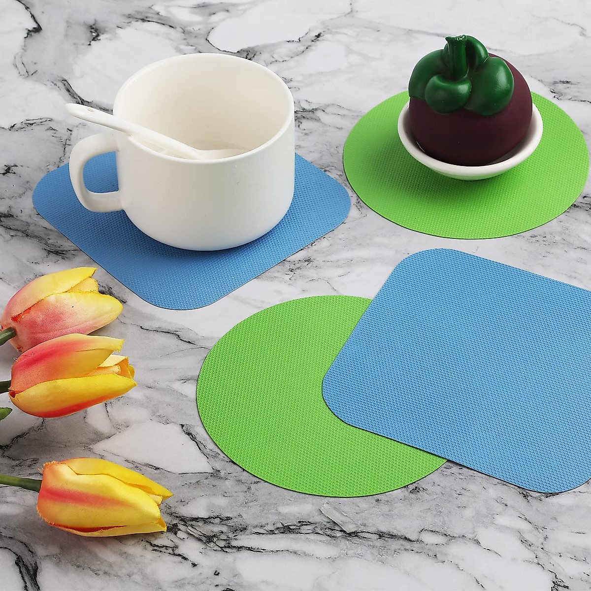 LUTER 4pcs Jar Opener Gripper Pads, Rubber Jar Grippers Multi-function Jar Opener for Seniors with Arthritis Weak Hands Kitchen Coasters(Light Blue, Green)