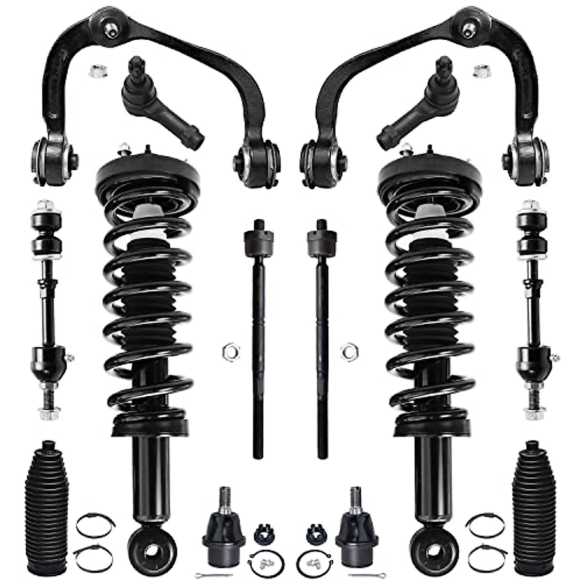 Detroit Axle - Front End 14pc Suspension Kit for 2005-2008 Ford F-150 Lincoln Mark LT, 2 Upper Control Arms, 2 Struts w/Coil Springs, 2 Lower Ball Joints 2 Sway Bars 4 Tie Rods 2 Boots Replacement
