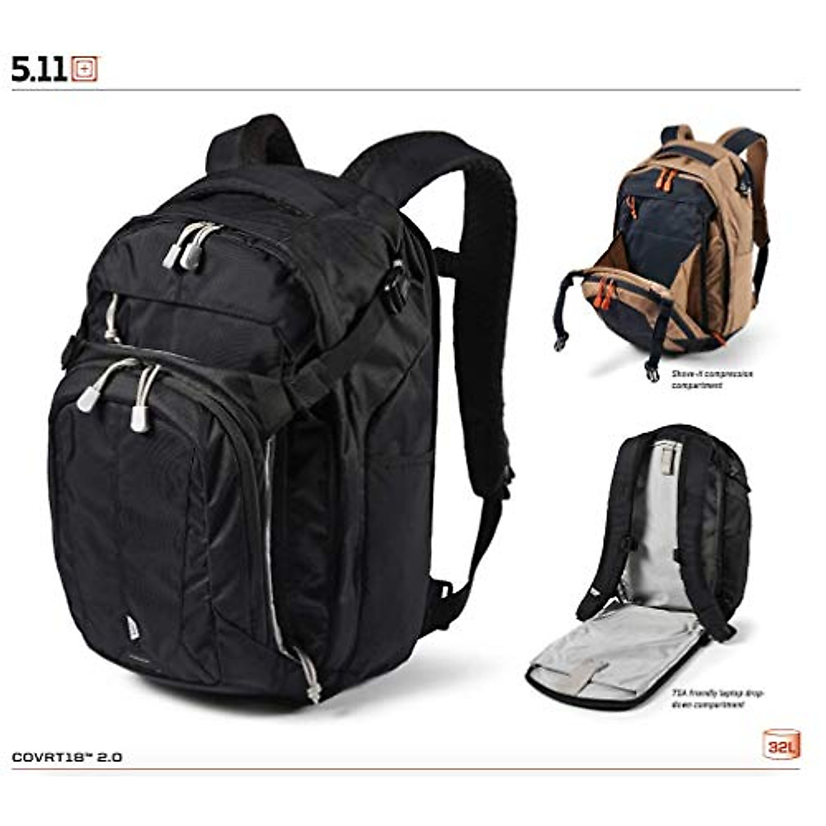 5.11 Tactical COVRT18 2.0 Tactical & Everyday 32L Backpack – TSA Laptop Friendly, CCW & Hydration Ready, Coyote, Style 56634