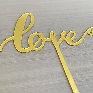 OIXCMNJQ Mirror Gold Love Cake Topper for Wedding Reception/Engagement/Bridal Shower/Anniversary/Birthday/Bachelorette/Confession Cake Topper Decor, Acrylic