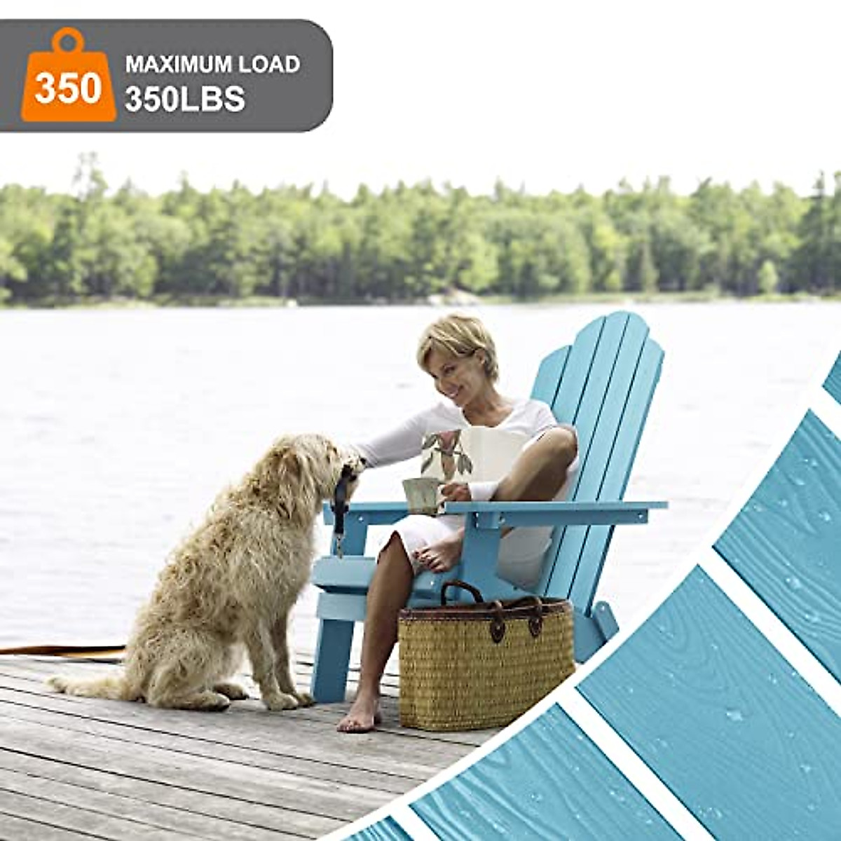 MXIMU Folding Adirondack Chair & Ottoman 4-Piece Set, Weather Resistant Plastic Chairs Adorondic Set for Area Seating Lifetime Wide Use in Backyard, Garden, Lawn, Porch