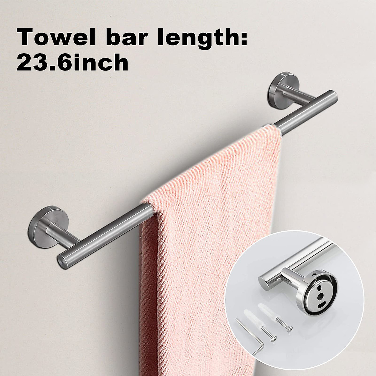 Toptowel Bathroom Towel Rack Set - 8 Pieces, Includes 2 Packs 23.6 inch Towel Bar, Hooks, Rings, Toilet Paper Holder - Brushed Nickel