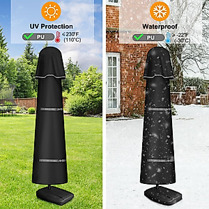 FIOBEE Patio Umbrella Cover for 9ft to 13ft Cantilevers Offset Umbrella or Market Umbrella 600D Waterproof Outdoor Parasol Cover with Rod Patio Furniture Covers, Black