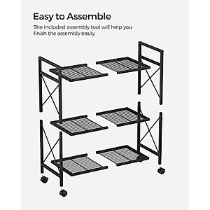 SONGMICS 3-Tier Metal Storage Rack with Wheels, Mesh Shelving Unit with X Side Frames, 23.6-Inch Width, for Entryway, Kitchen, Living Room, Bathroom, Industrial Style, Black UBSC163B01