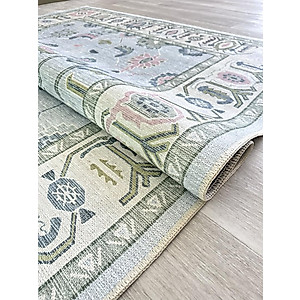 Cream Blue Oushak Rug, Modern Rugs, Vintage, Turkish, Eclectic, Floral, Pastel, Washable, Small Throw, Accent Area Rug for Living Room, Bedroom, Kitchen, Bathroom, 2'5"x4'9