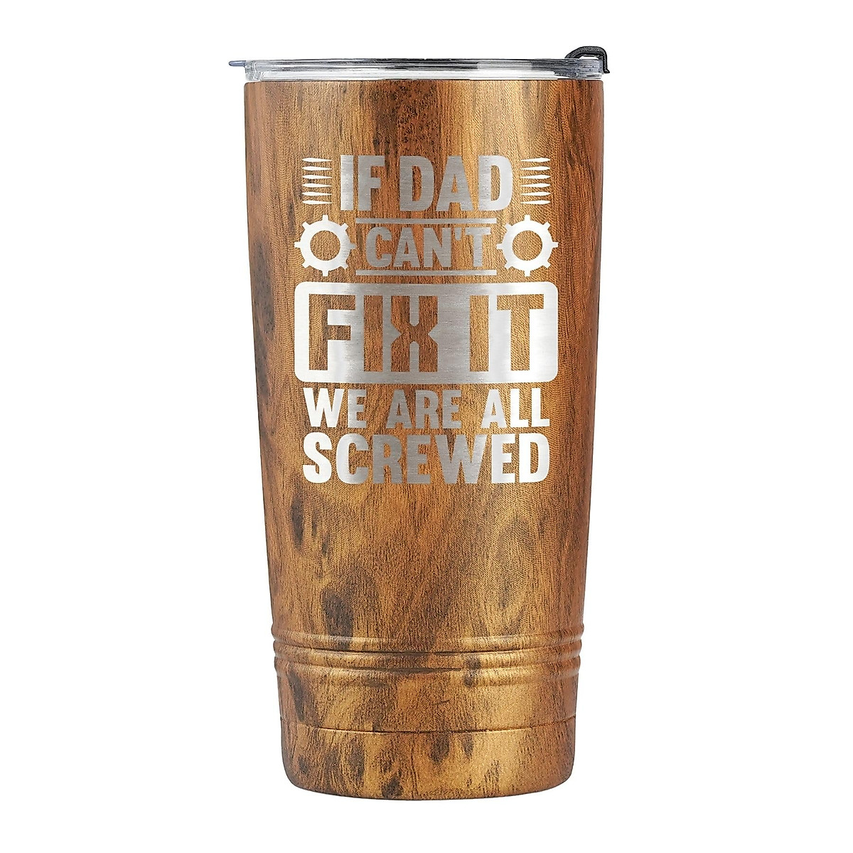 Onebttl If Dad Can't Fix It Tumbler, Funny Gifts for Father's Day, Birthday, Christmas from Daughter, Son, Wife, Stainless Steel Travel Mug 20oz, Wood Pattern