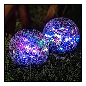 2 Pack Garden Solar Lights Decorative Glass Ball Upgraded Waterproof Multi-Color Solar Globe Pathway Lights for Yard Garden Lawn Patio Outside Decor