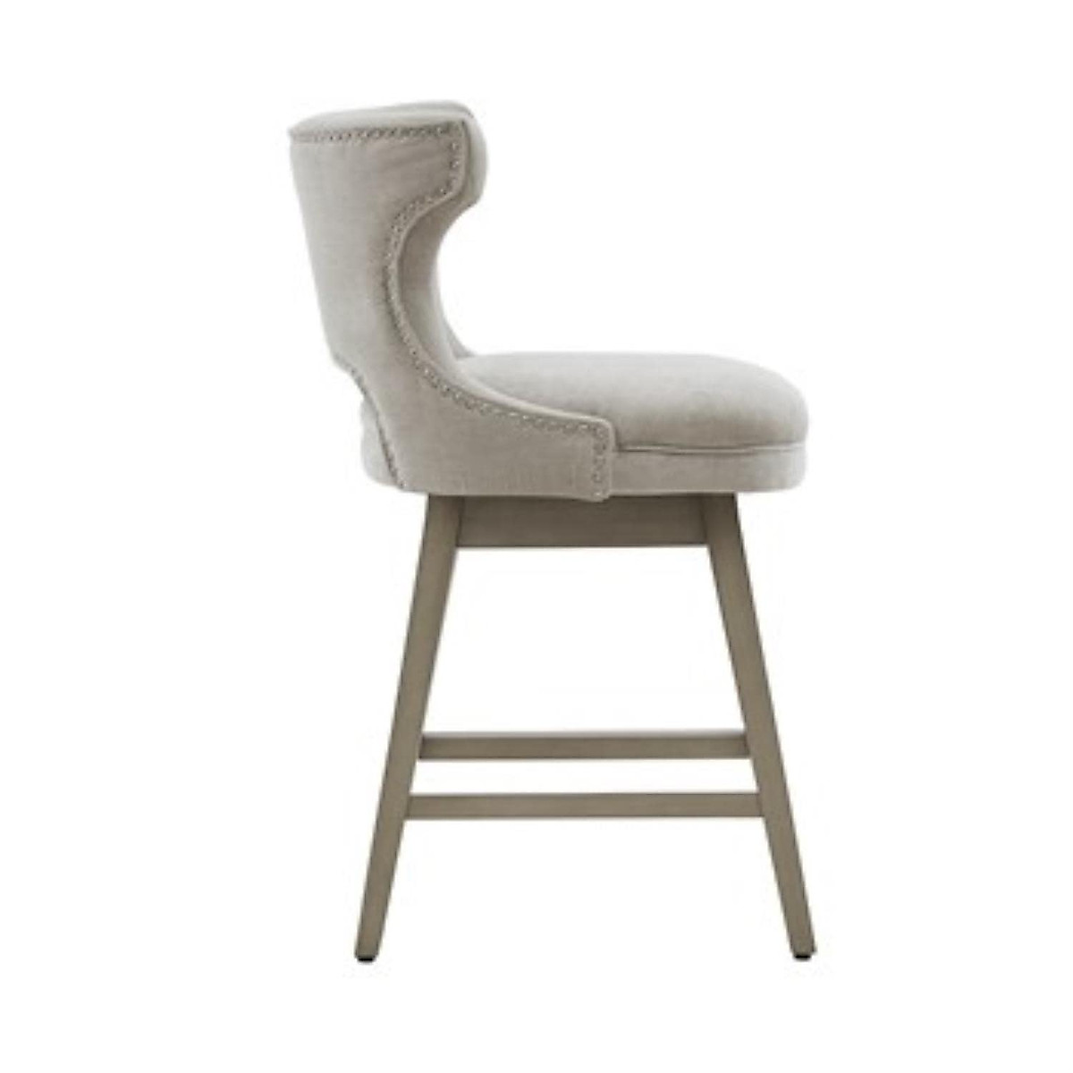 Madison Park Emmett Swivel Stool-Chic Modern, Scoop Back, Counter Height Barstool, Kitchen Island Chair Solid Wood Legs, Silver Nailhead Accent, Assembly Required, 21" W x 22" D x 37" H, Light Grey