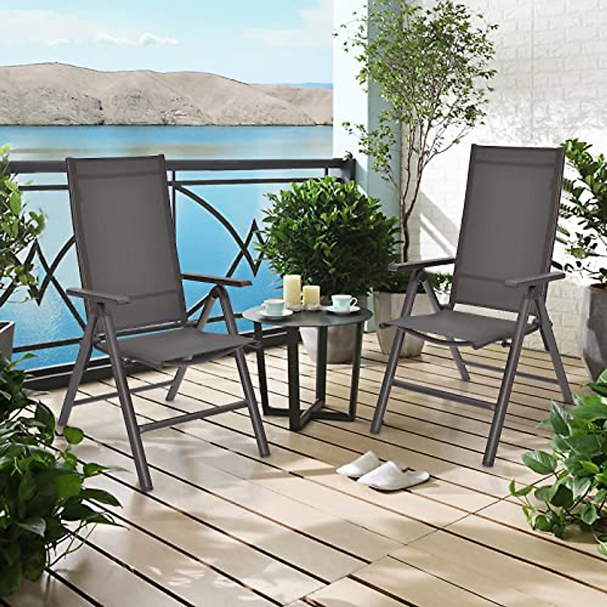 Tangkula Patio Dining Chairs, No Assembly Needs, Portable Folding Patio Chairs with 7-Position Adjustable Backrest and Aluminium Frame, Outdoor Foldable Chairs for Garden Pool Beach, Set of 2