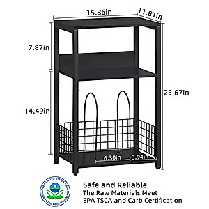 LELELINKY Black End Table, Small Side Table with Metal Frame,Modern Record Player Stand with Storage Shelf, Wood 3 Tier Sofa Bedside Tables, Narrow Nightstand for Living Room Bedroom Office