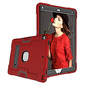 Jaorty Case for iPad Air 3 10.5" 2019,for iPad Pro 10.5 inch 2017 Case,3 in 1 Hybrid [Soft&Hard] Heavy Duty Rugged Stand Shockproof Anti-Slip Anti-Scratch Full-Body Protective Case,Red/Black