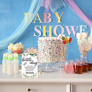 TrelaCo Cool Baby Shower Games 12 Pcs Baby Bottles and Bottle Chug Sign Greenery Baby Gift Sets Gender Reveal Party Favors Shower Favor for Baby Shower Games Gender Reveal