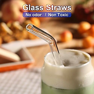 LIFEHIM Reusable Straws Glass Straws Bent: Wide Glass Straws Long 10 inch Straws Glass 10mm Glass Drinking Straws Thick Glass Smoothie Straws Clear