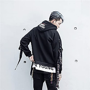 DUDHUH Mens Hoodie Fashion Pullover Letter Print Tracksuit Techwear Casual Coat Hip-Hop Sweatshirt Black