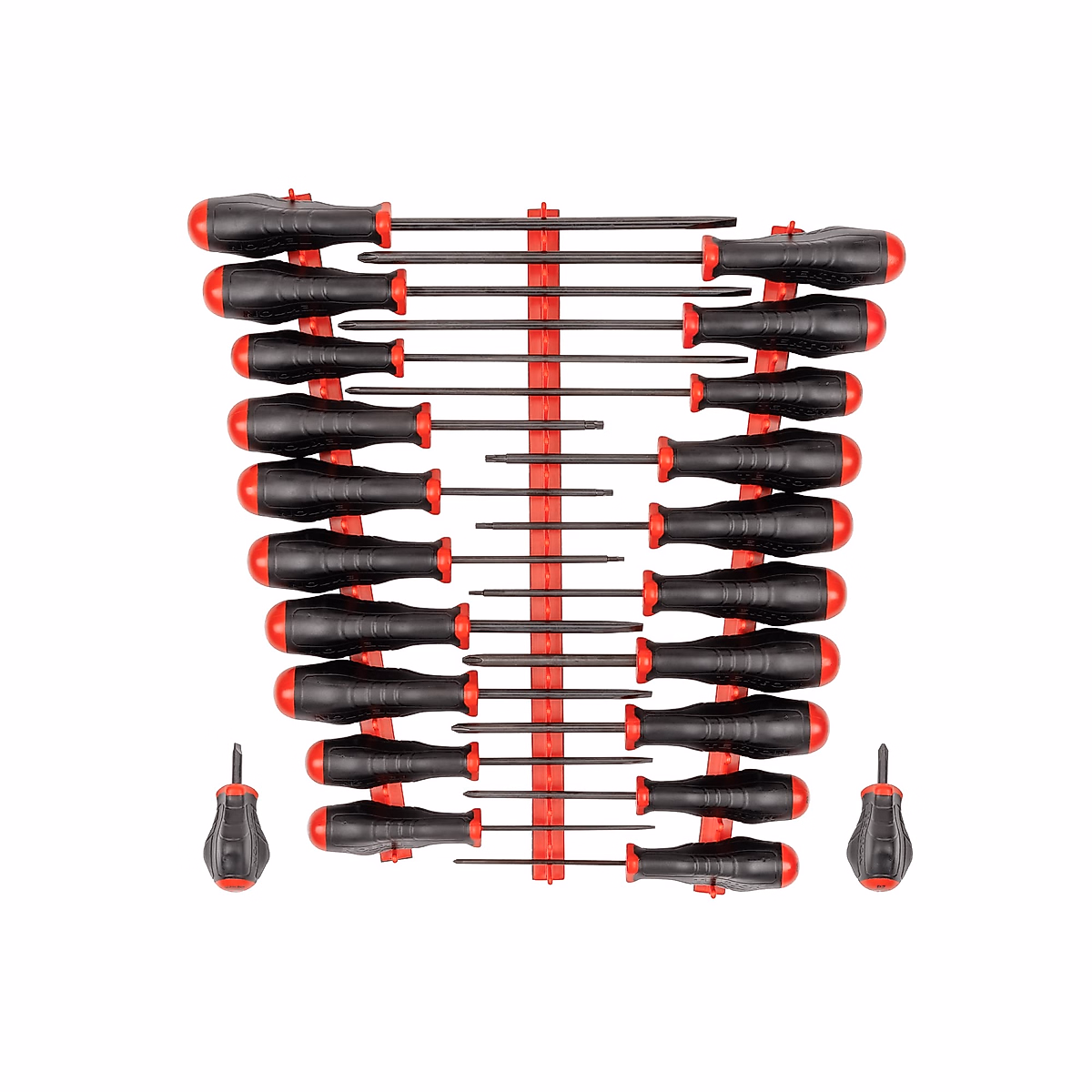 TEKTON High-Torque Black Oxide Blade Screwdriver Set with Red Rails, 22-Piece (#0-#3, 1/8-5/16 in., T10-30) | DRV41508 | Made in USA