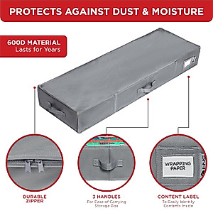 Premium Wrapping Paper Storage Container -Durable Material 600D tear-proof - Fits up to 27 Paper Rolls -Extra Pockets for Ribbons & Bows. Underbed Gift Wrap Organizer, Ideal for Holiday Christmas, etc