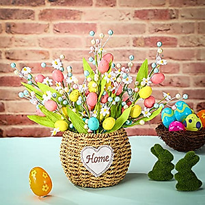 6 Pack Artificial Easter Flower Easter Spray with Easter Eggs and Berries Decorative Spring Floral Stems Speckled Easter Picks Branches for Floral Arrangement Centerpiece Wreath Decoration
