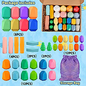 Wooden Stacking Rocks Toys, Montessori Toys for 1 2 3 year old, Stacking toys for toddlers, Sensory Educational Preschool Learning building blocks toys for Kids age 3-5, Birthday Game Gift Boys Girls