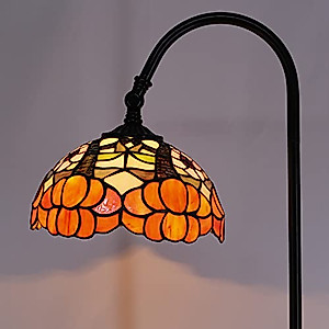 AVIVADIRECT Tiffany Floor Lamp with Storage Shelves End Table Stained Glass Orange Flower Arched Gooseneck Style Reading Light Angle Adjustable W10H70 Inch Decor Home Living Room Bedroom Office